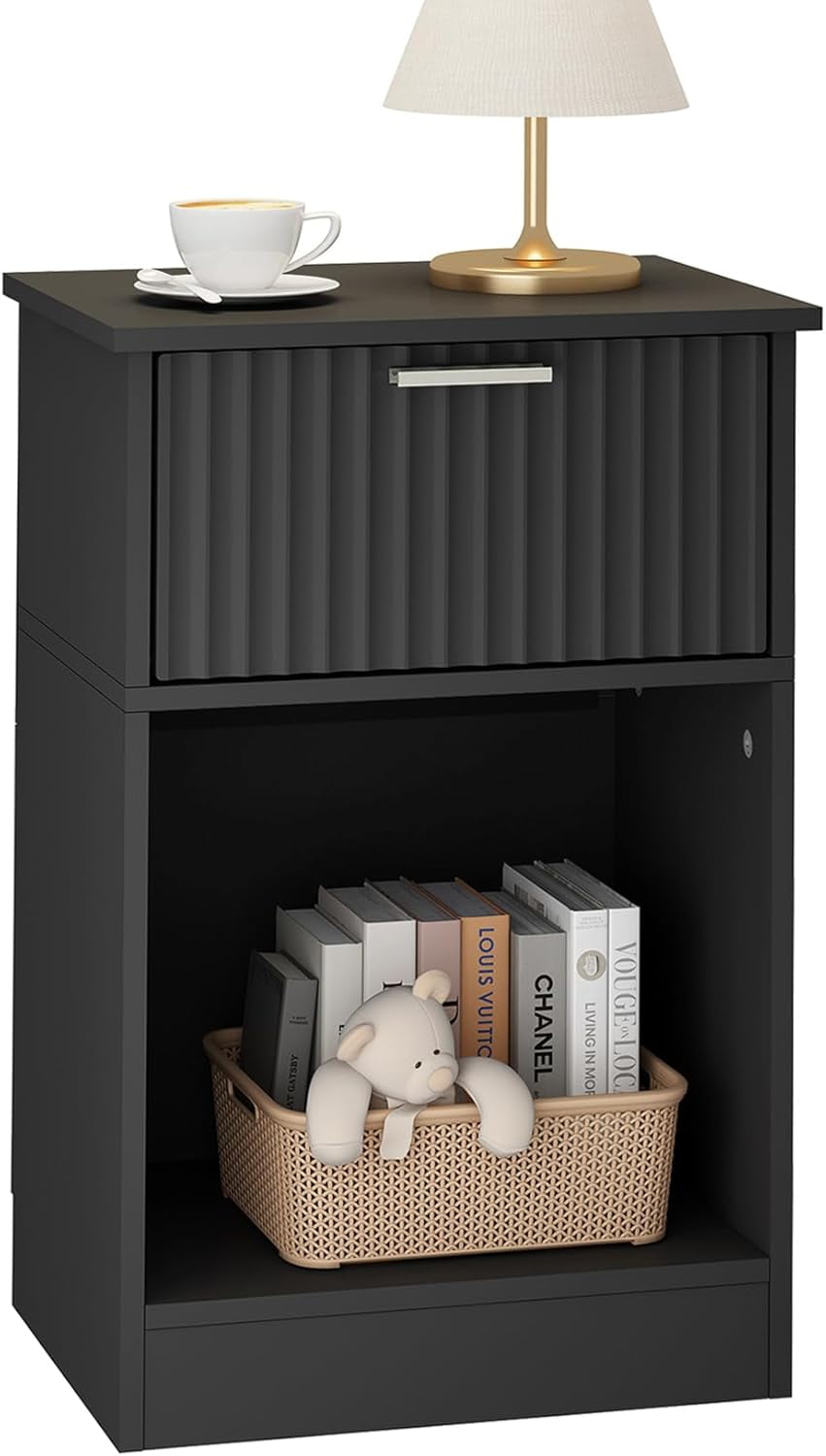 Fluted Nightstand, Small Side Table, Bedside Table with Open Storage ...