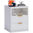 Fluted Nightstand with Charging Station, Bedside Table with 2 Drawers ...