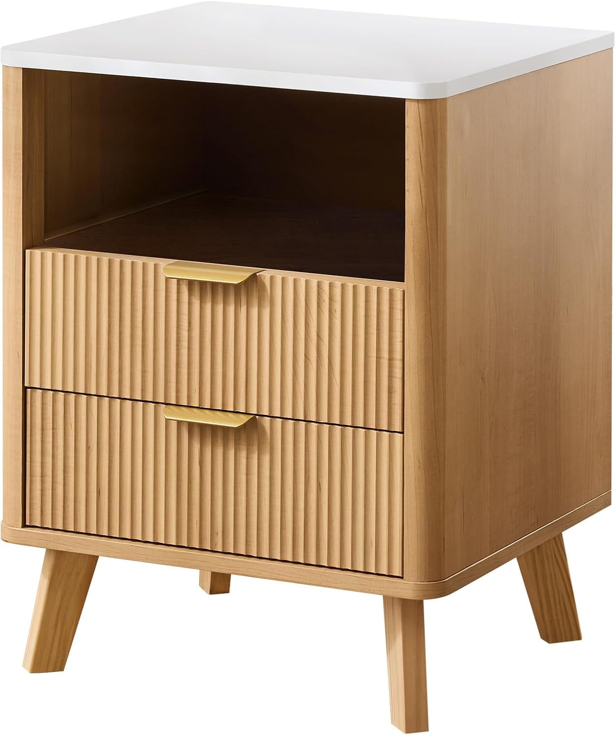 Fluted Nightstands with Drawer Storage, Bed Side Table, End Table, LED ...