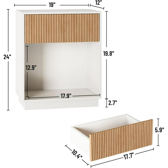 Fluted Nightstands Set of 2, Modern Bedside Table with Drawer and ...