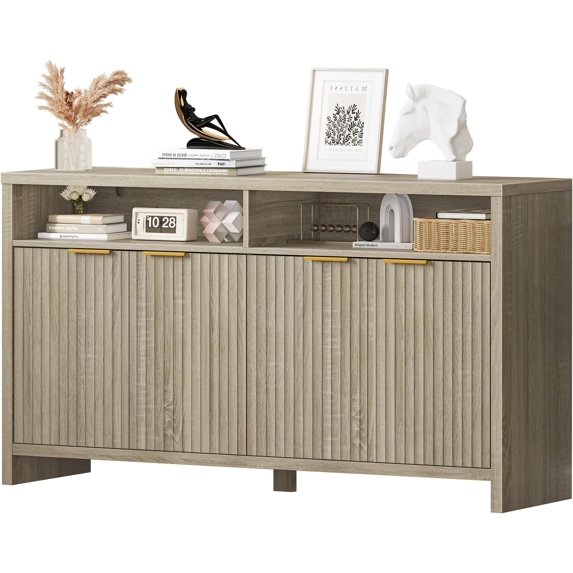 Fluted Office Cabint, Storage Cabinet with 4 Doors and 2 Adjustable ...
