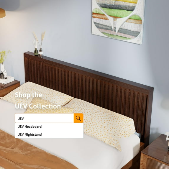 Fluted Panel King Headboard for Wall Mount, Wood Grain Wingback Design ...