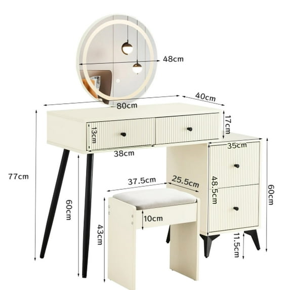 Fluted Panel Makeup Desk+Switchable Natural/Warm/Cool Lights"-"Evening ...