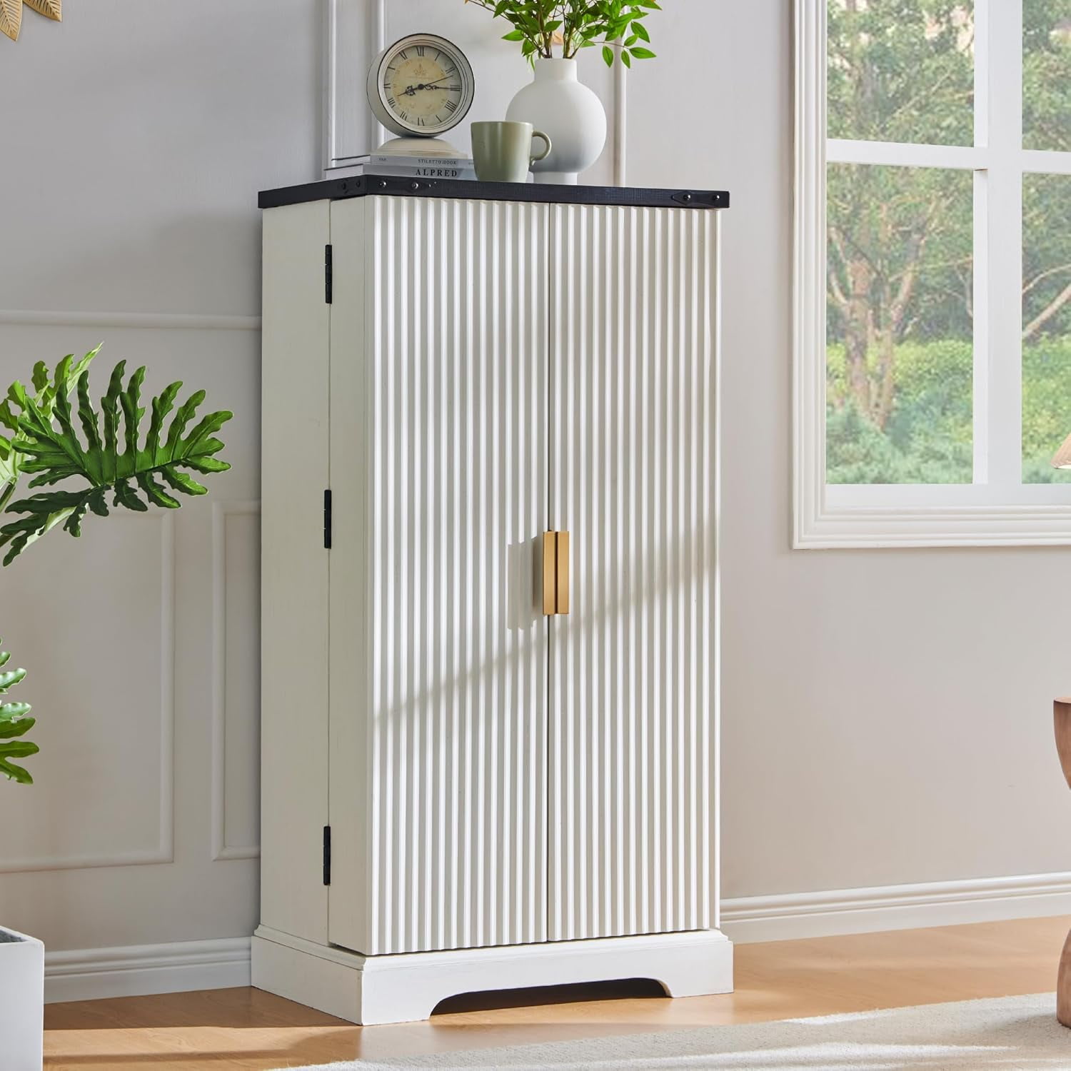Fluted Pantry Cabinet, 72" Tall Modern Storage Cabinet with 4 Doors ...