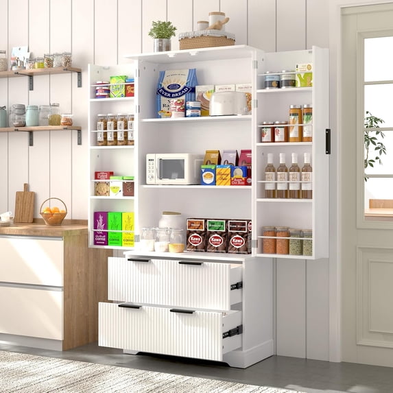 Fluted Pantry Cabinet,Modern Kitchen Hutch,72" Tall Storage Cabinet ...