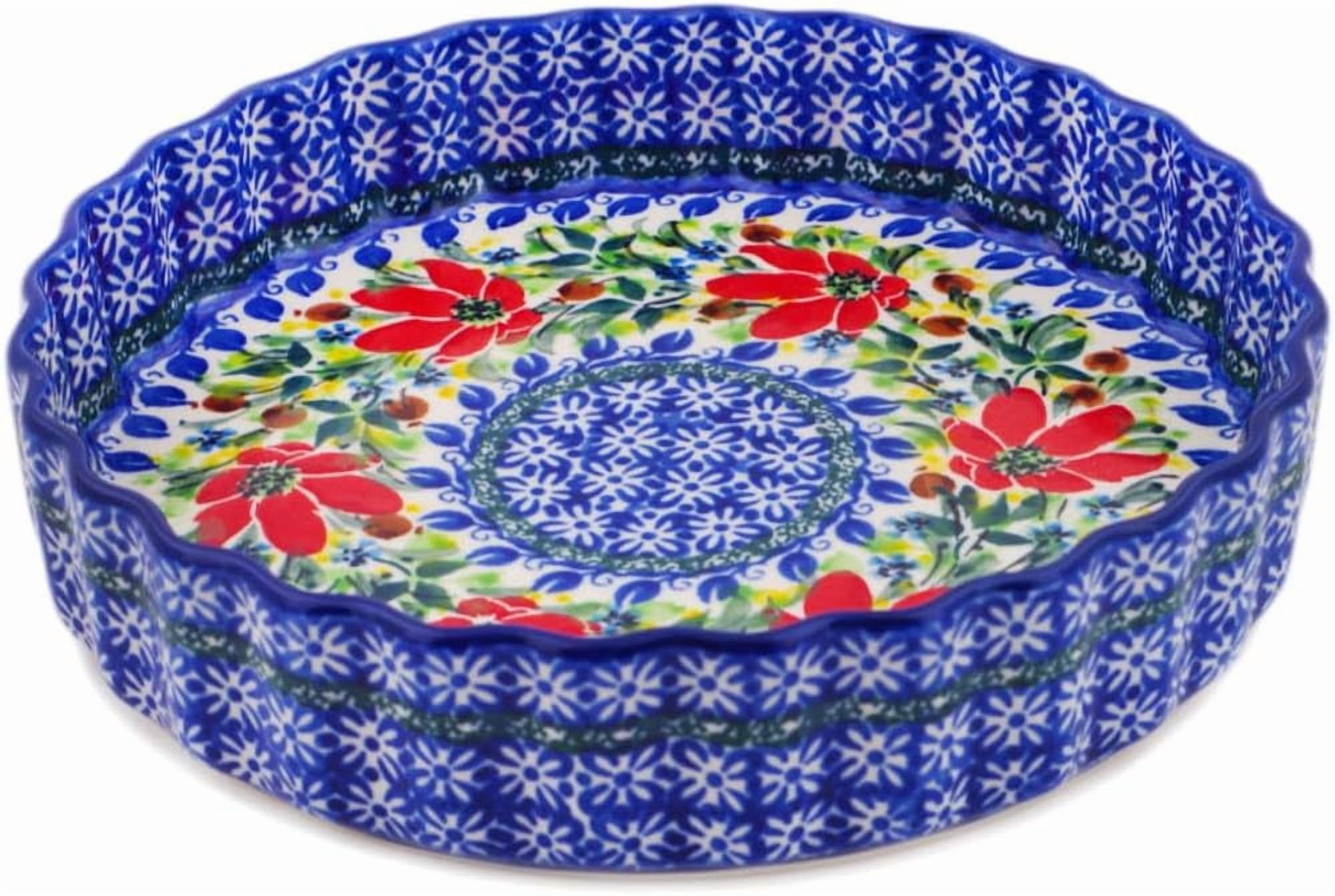 Fluted Pie Dish Signature UNIKAT in Blooming Daisies Design Handmade in ...