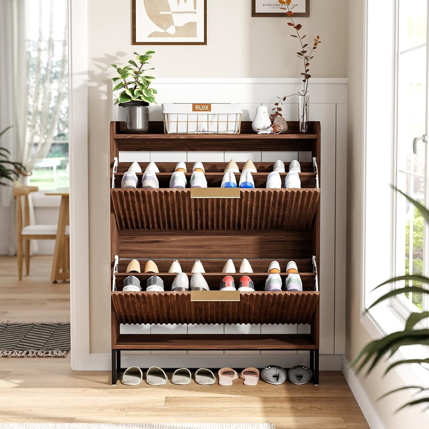 Fluted Shoe Cabinet Storage for Entryway,Hidden Shoes Storage Cabinet ...