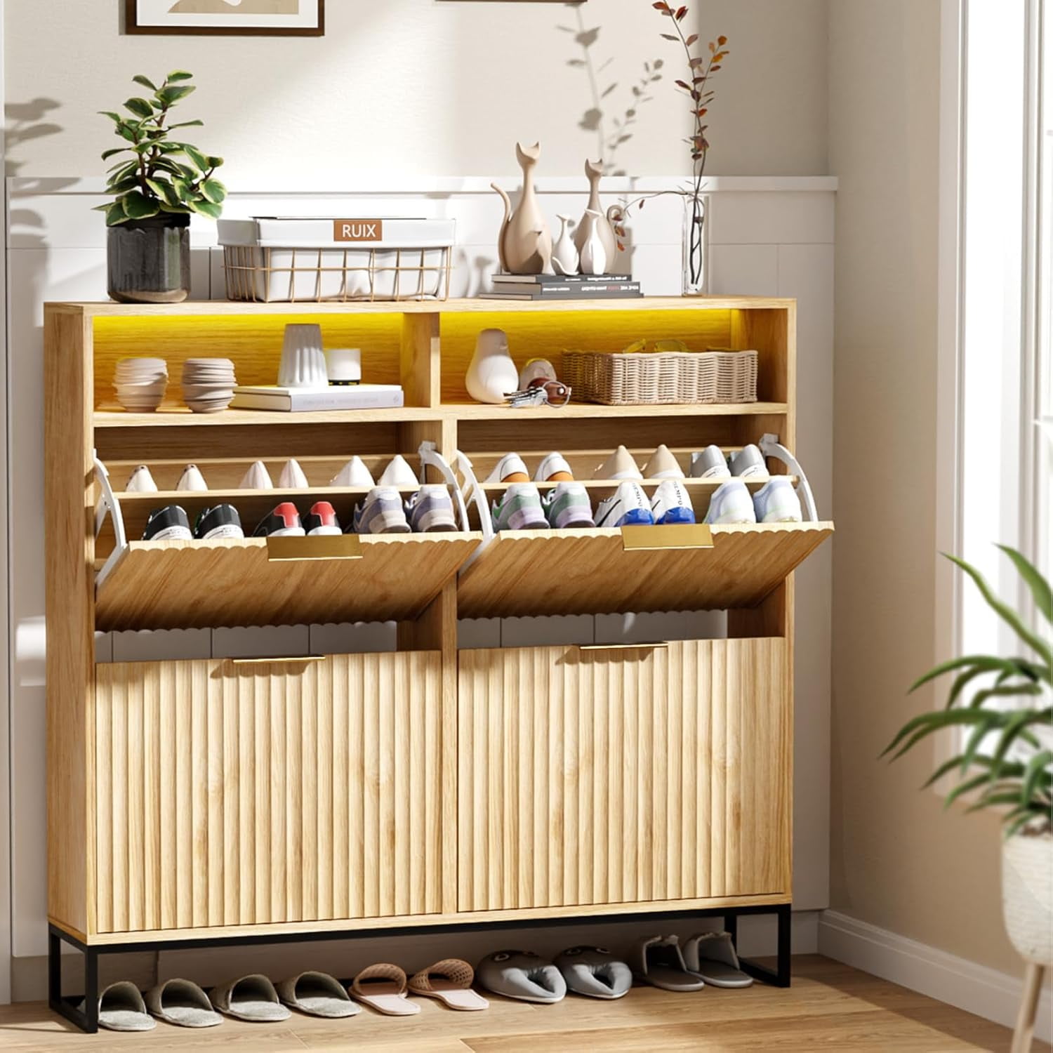 Fluted Shoe Cabinet Storage for Entryway,Hidden Shoes Storage Cabinet ...