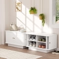 Fluted Shoe Storage Bench, 63" W Long Entryway Bench with Sliding Door ...