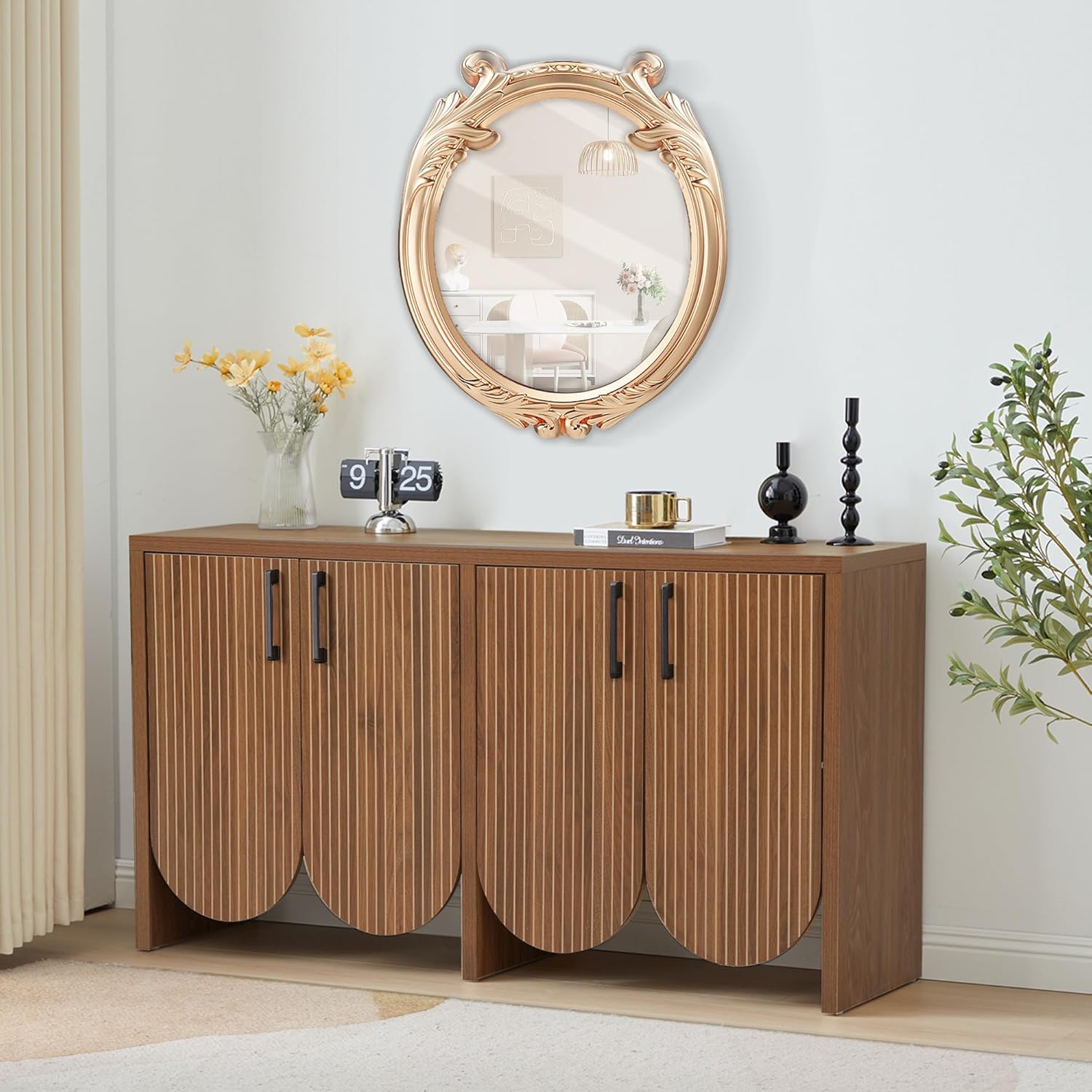 Fluted Sideboard Buffet Cabinet Accent Cabinet Credenza with Storage Coffee Bar Cabinet with ...