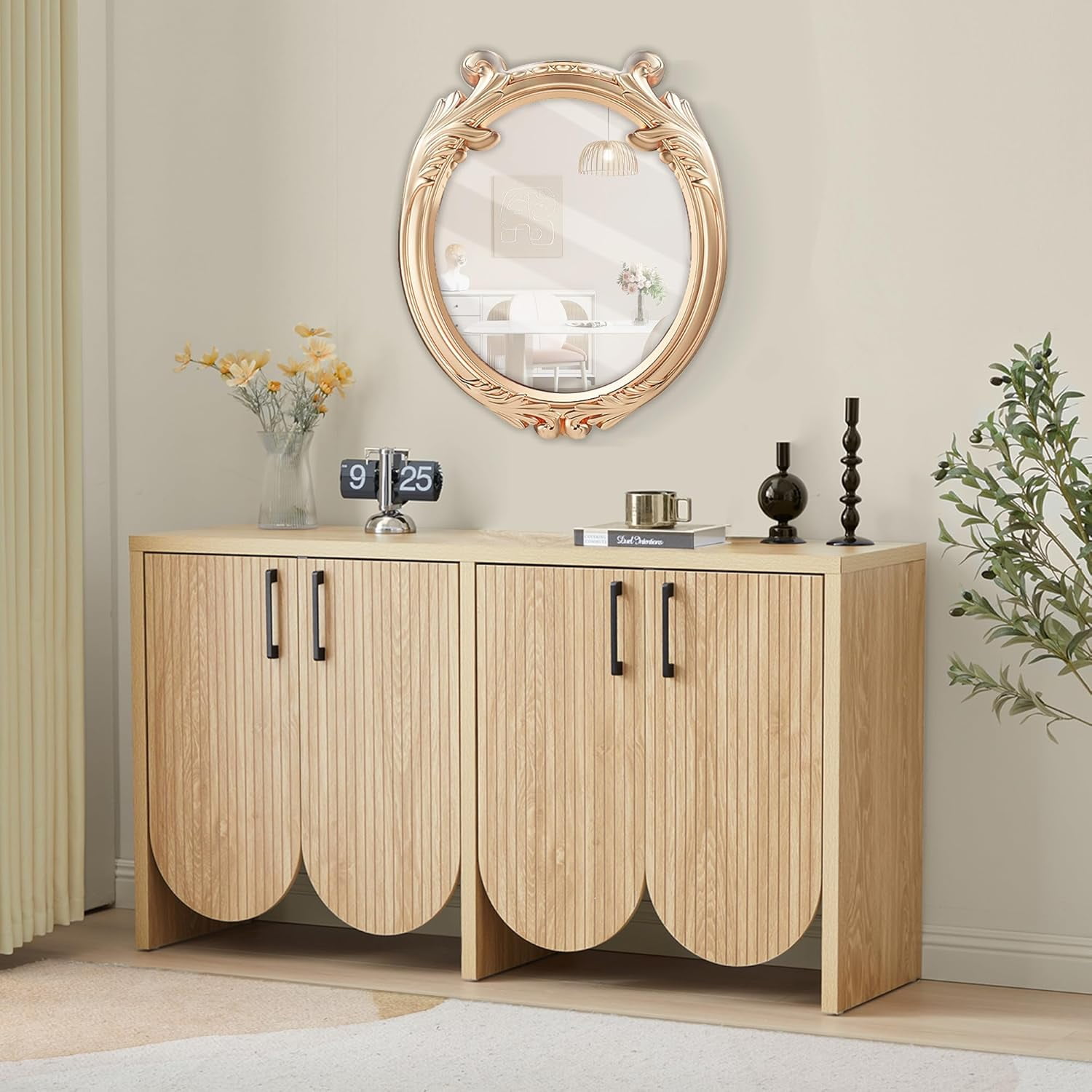 Fluted Sideboard Buffet Cabinet Accent Cabinet Credenza with Storage Coffee Bar Cabinet with ...