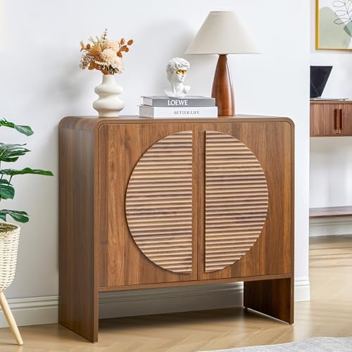 Fluted Sideboard Buffet Cabinet, Curved Storage Cabinet with 2 Doors ...