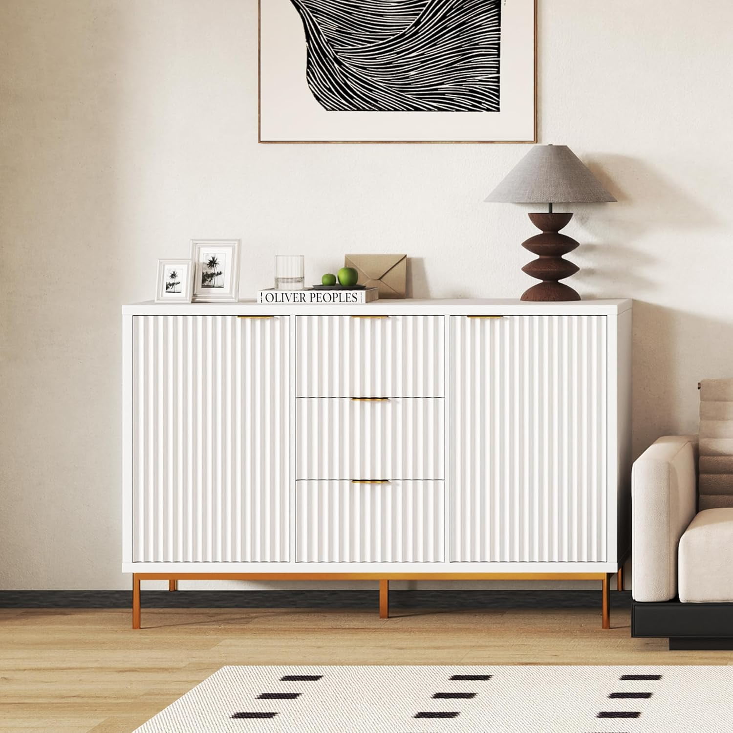 Fluted Sideboard Buffet Cabinet, Modern 47" Buffet Table with Storage ...