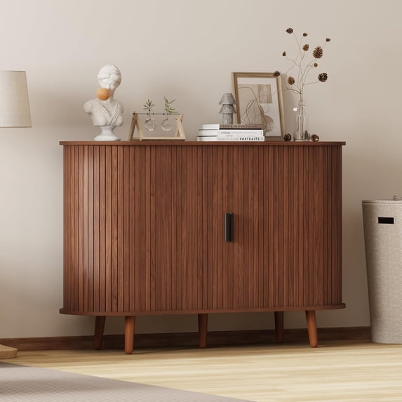 Hanyu Fluted Sideboard Buffet Cabinet with Sliding Doors, Curved Edge ...