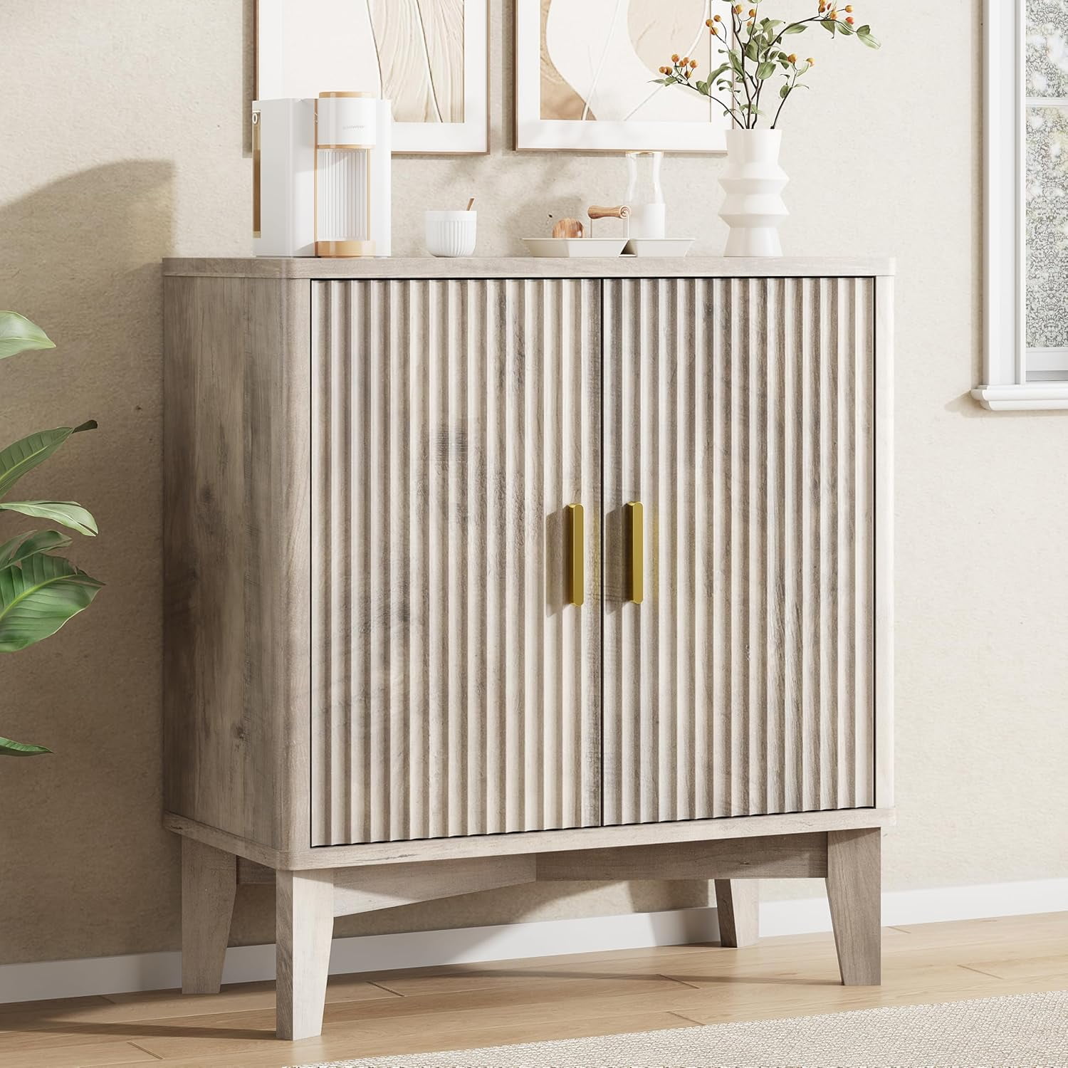 Fluted Sideboard Buffet Cabinet with Storage, 30" Mid Century Modern ...