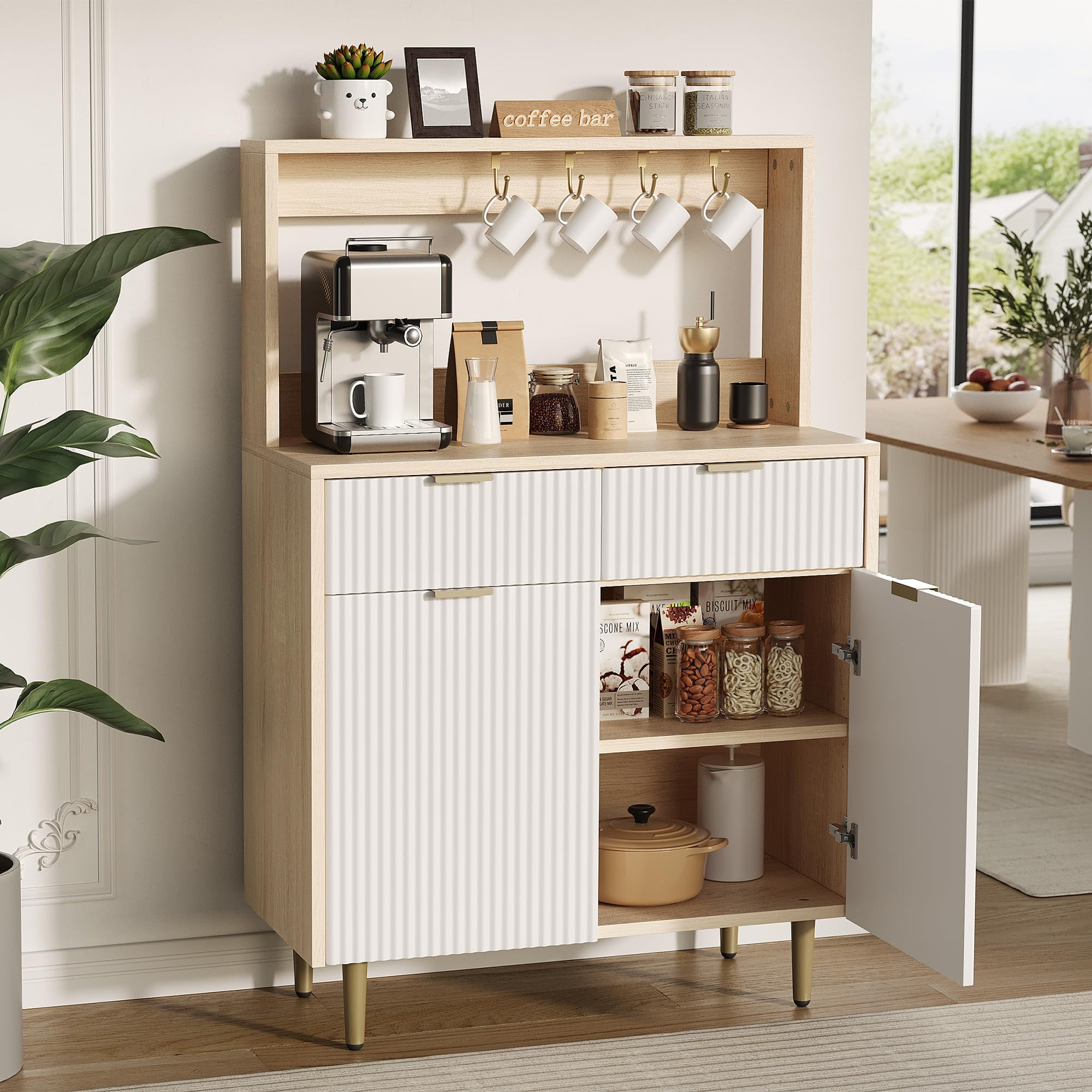 Fluted Sideboard Buffet Cabinet with Storage, Coffee Bar Cabinet ...