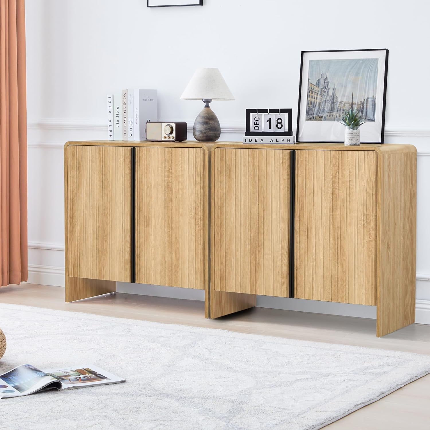 Fluted Sideboard Buffet Cabinet with Storage,Mid Century Modern 2 Door ...