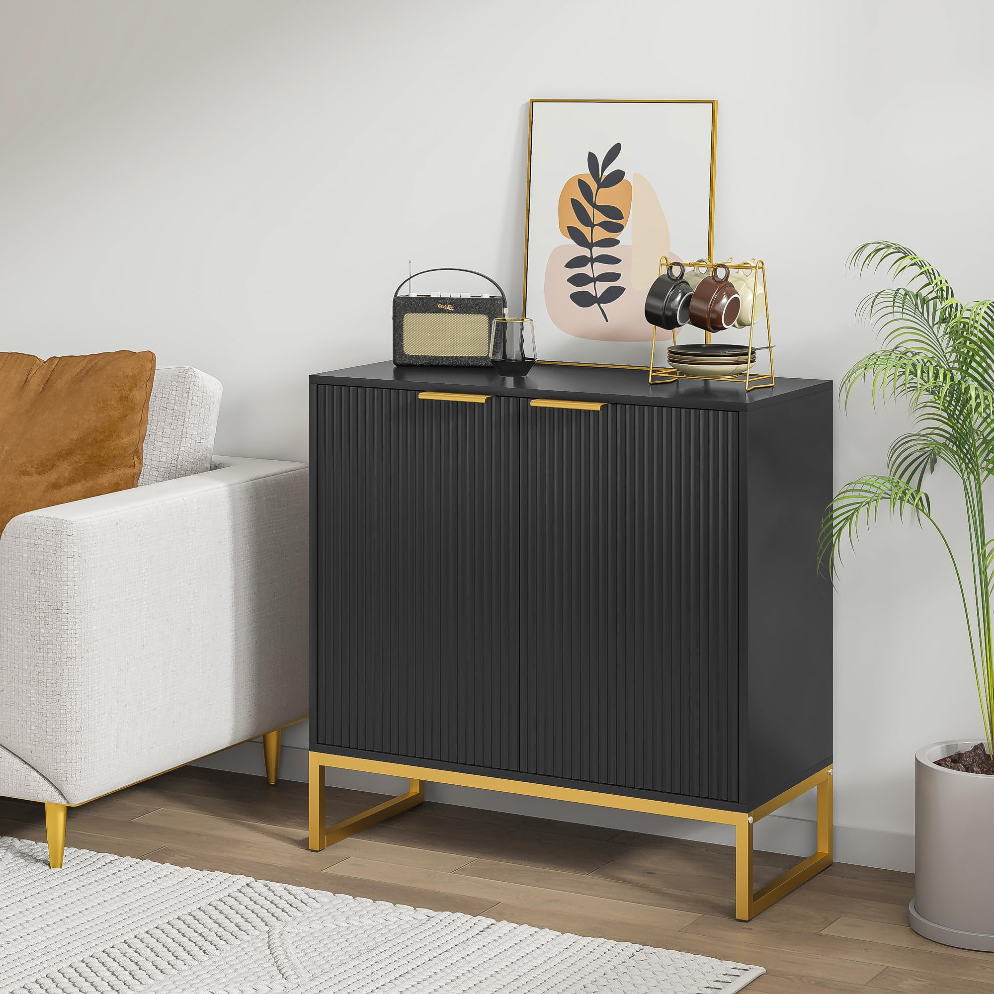 Modern Buffet Cabinet with Storage, Fluted Sideboard Large Buffet with Adjustable Shelves ...