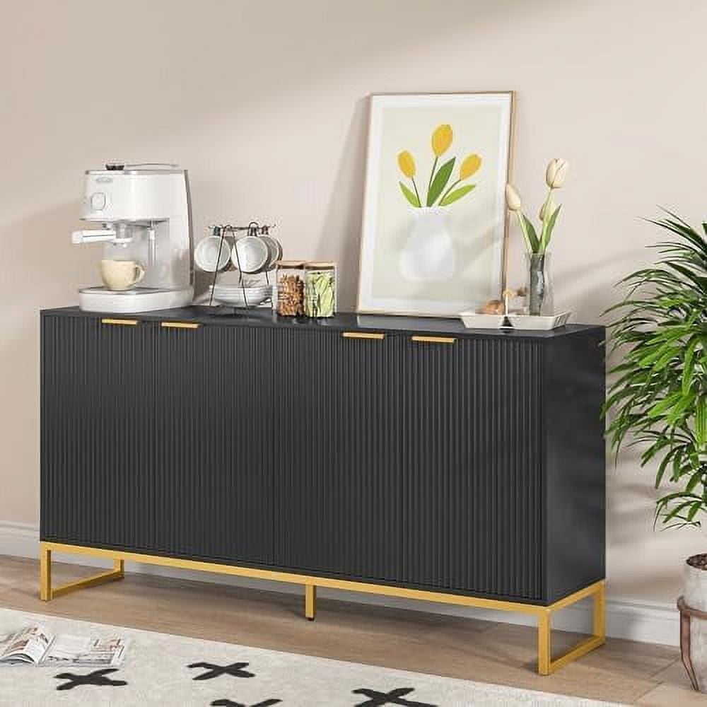 Fluted Sideboard Buffet Cabinet with Storage Modern 4 Door Fluted Credenza Accent Storage ...