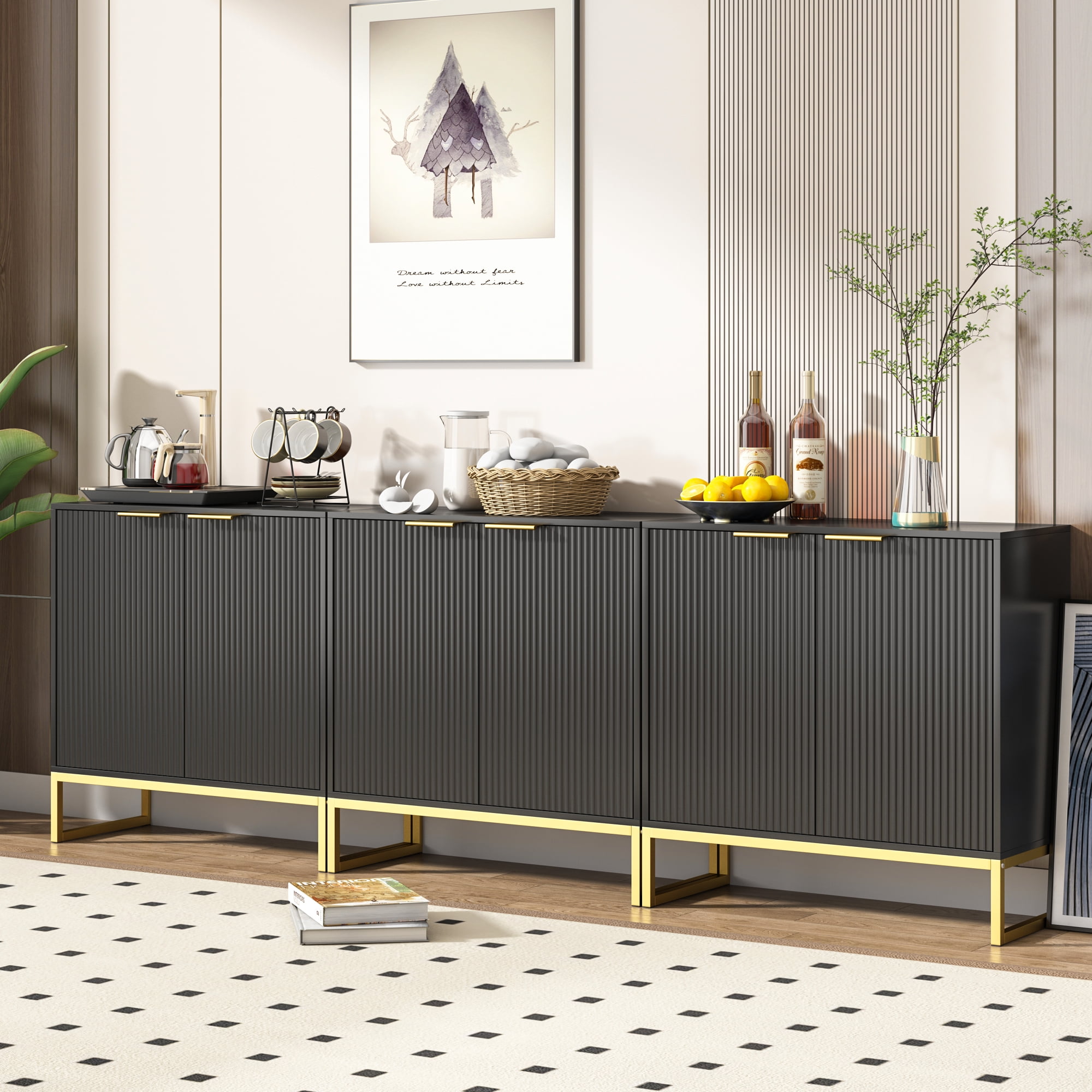 Fluted Sideboard Buffet Cabinet with Storage Modern 6 Door Fluted Credenza Accent Storage ...