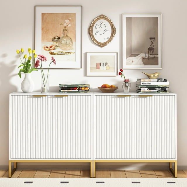 Fiogmub Fluted Sideboard Buffet Cabinet with Storage, White, 31.5'' - Walmart.com