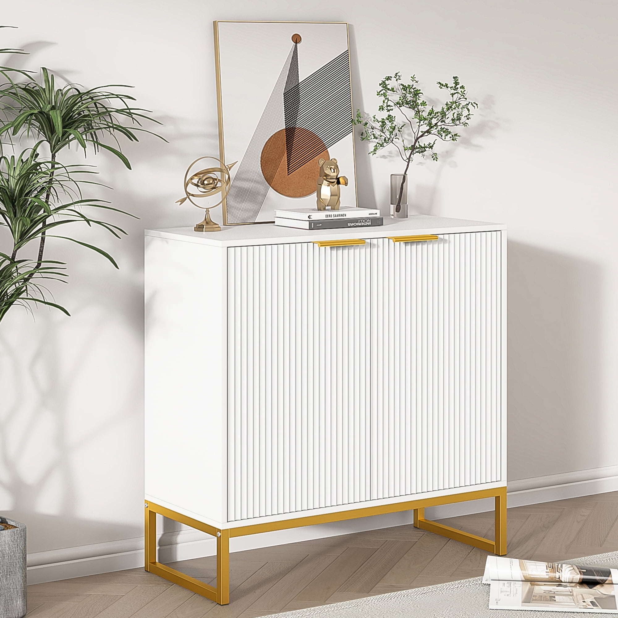 Fiogmub White Fluted Accent Cabinet,Mid Century Modern Sideboard Buffets Cabinet,Buffet ...