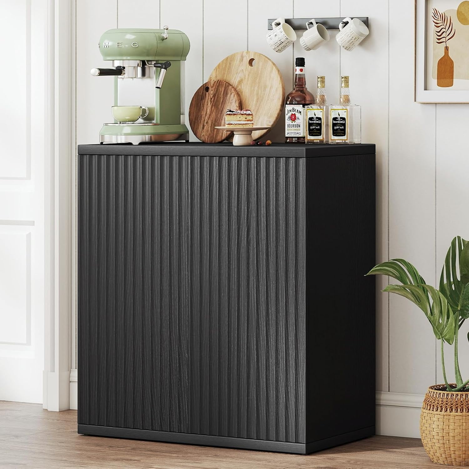 Fluted Sideboard Buffet Cabinet with Storage, Wood Sideboard Cabinet ...