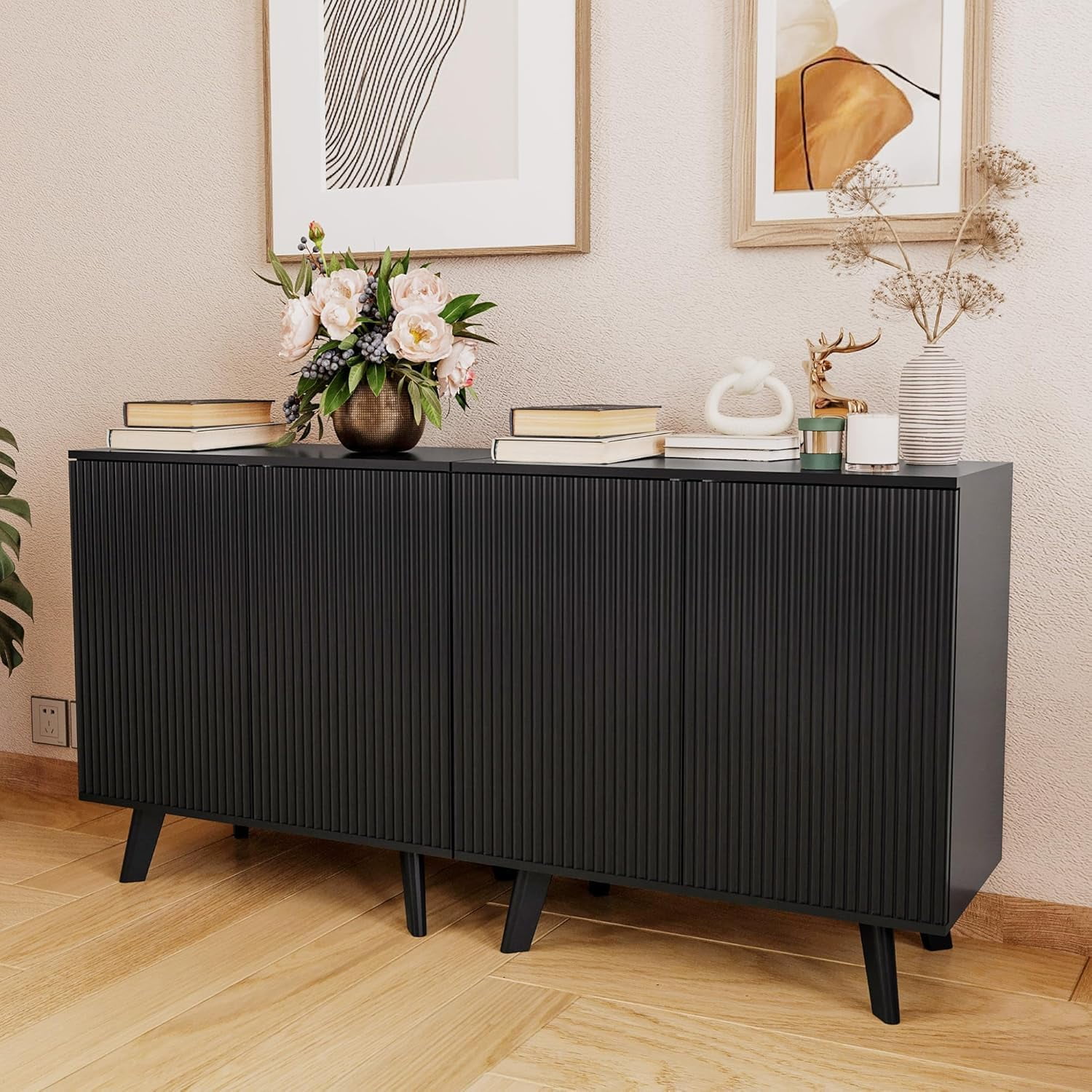 Fluted Sideboard Buffet Cabinet with Storage, Modern Storage Cabinet ...