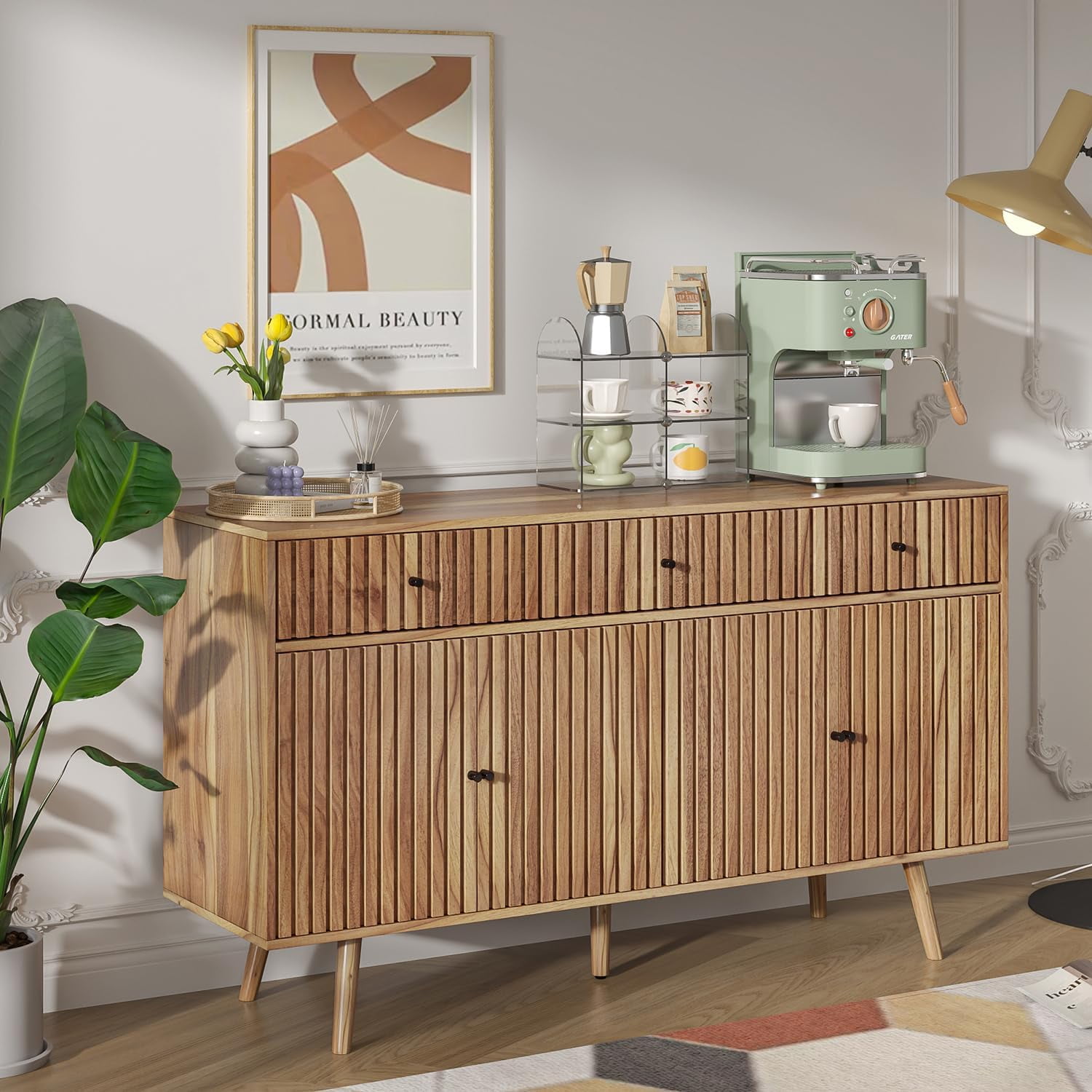 Fluted Sideboard Buffet, Sideboards and Buffets with Storage, Mid Century Buffet Cabinet ...