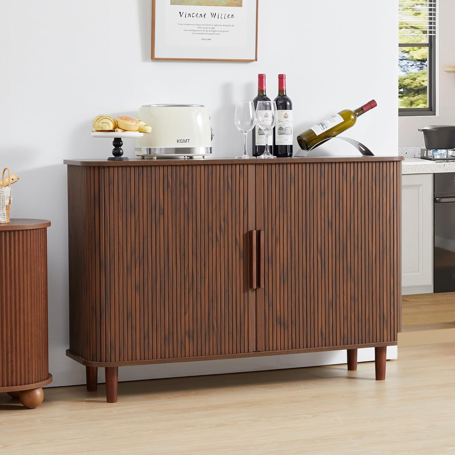 Fluted Sideboard Cabinet, Sideboard Buffet Cabinet with Storage and Sliding Doors, Modern ...