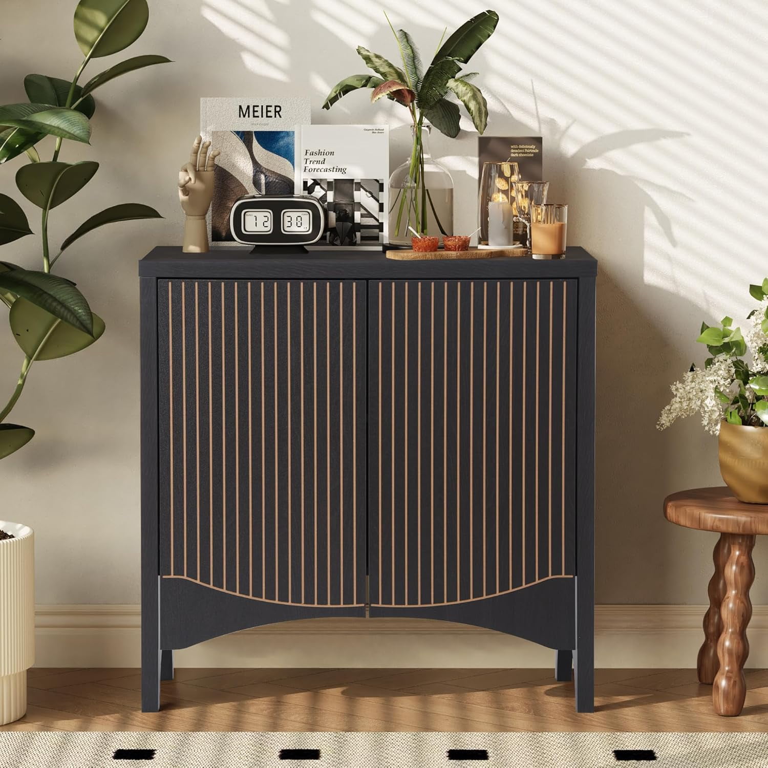 Fluted Sideboard Cabinet with Storage,Buffet Cabinet with Adjustable ...
