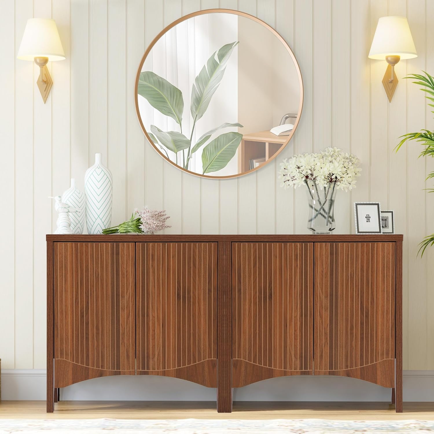 Fluted Sideboard Cabinet with Storage,Buffet Cabinet with Adjustable ...