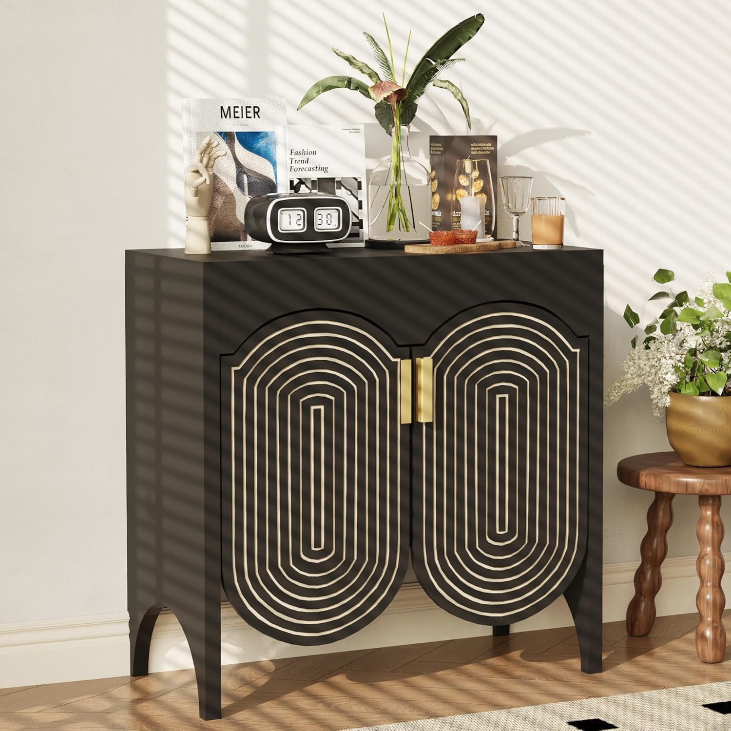 Fluted Sideboard Cabinet with Storage,Buffet Cabinet with Adjustable ...