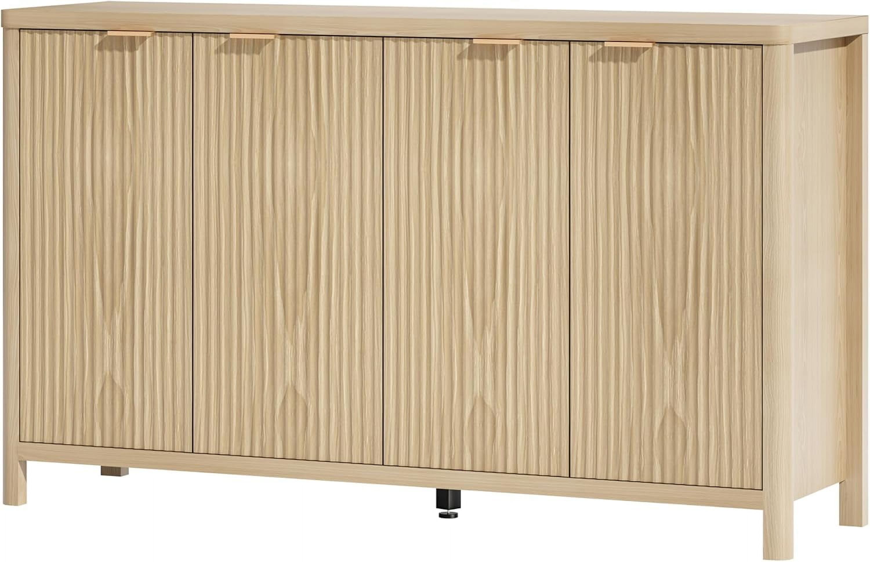 Fluted Sideboard Cabinet with Adjustable Shelves Accent Buffet Cabinet with Storage ...