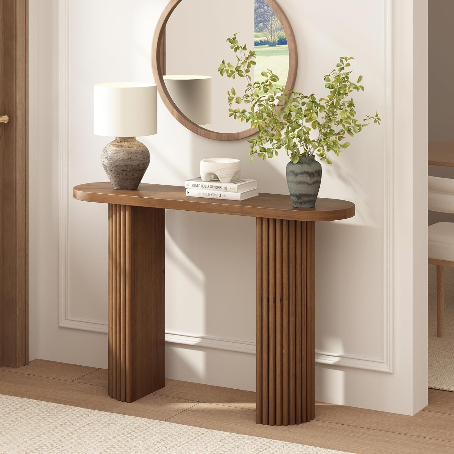 Fluted Solid Wood Console Table-39.2" Farmhouse Entryway Table with ...