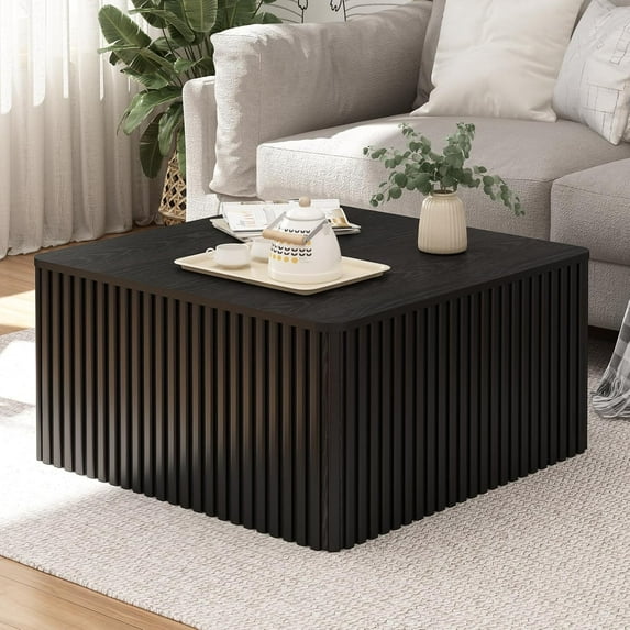 Fluted Square Coffee Table with Storage Large Wood Center Table with ...