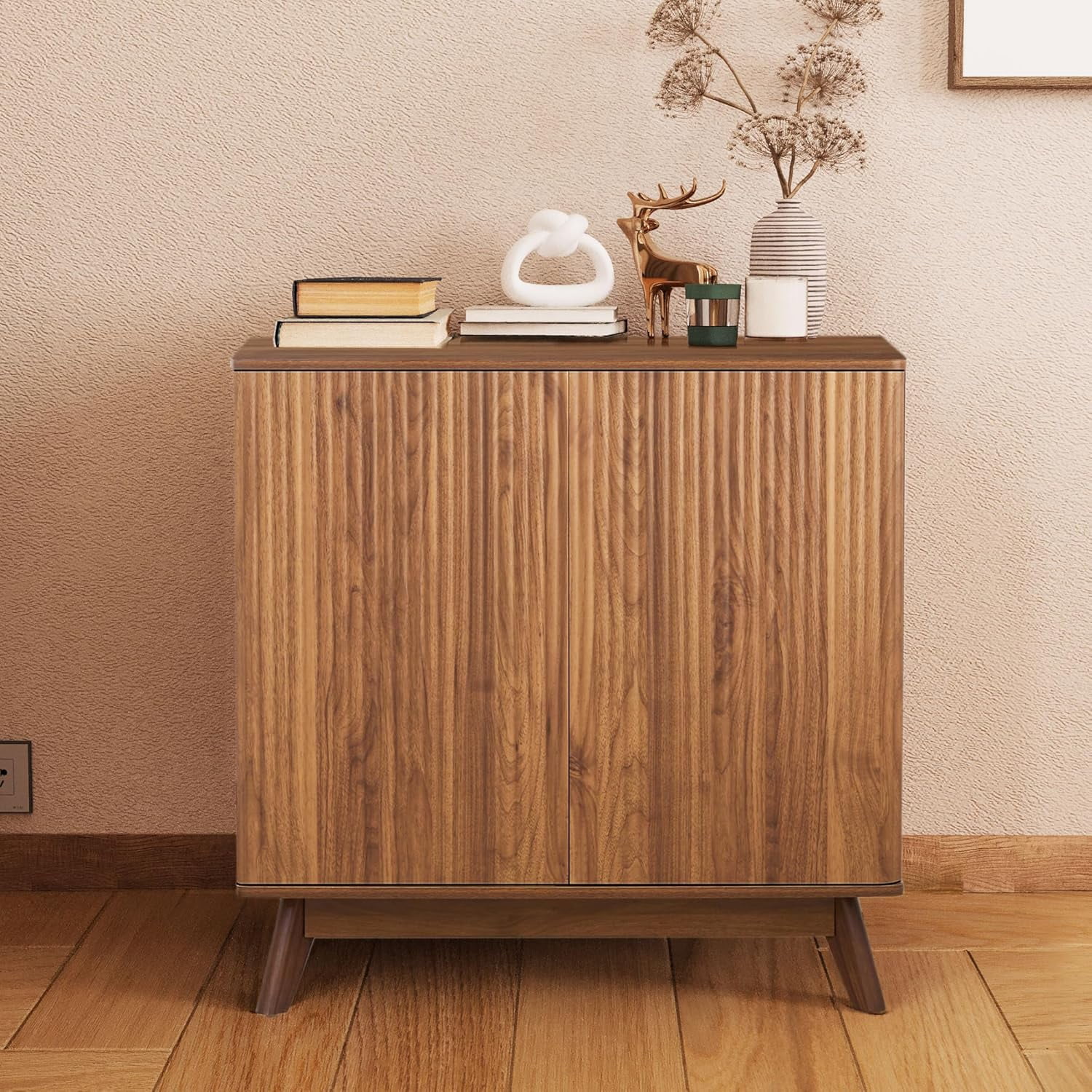 Fluted Storage Cabinet with 2 Doors and Adjustable Shelves, Modern ...