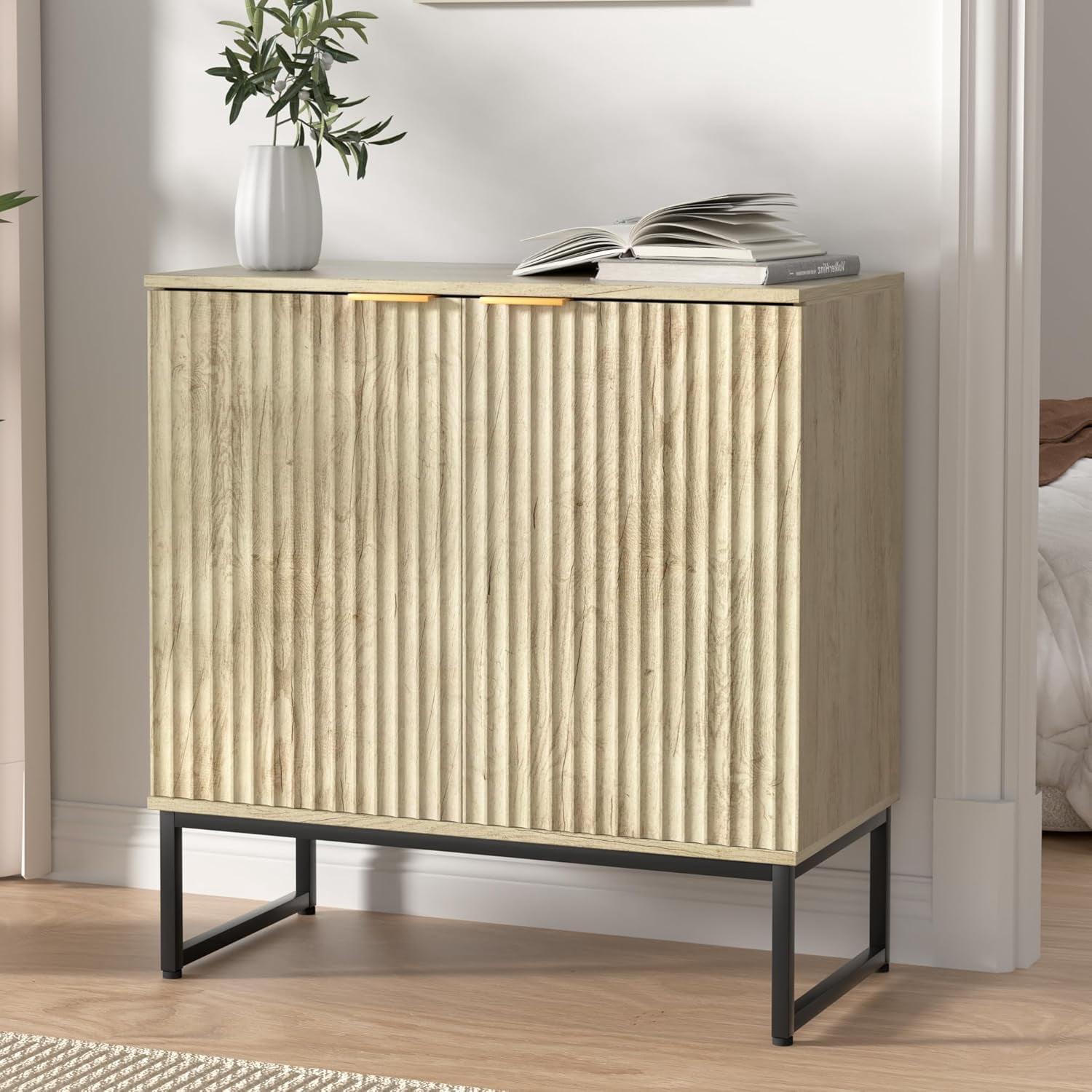 Fluted Storage Cabinet 31.5\u201C Wooden Sideboards Buffet Boho Accent ...