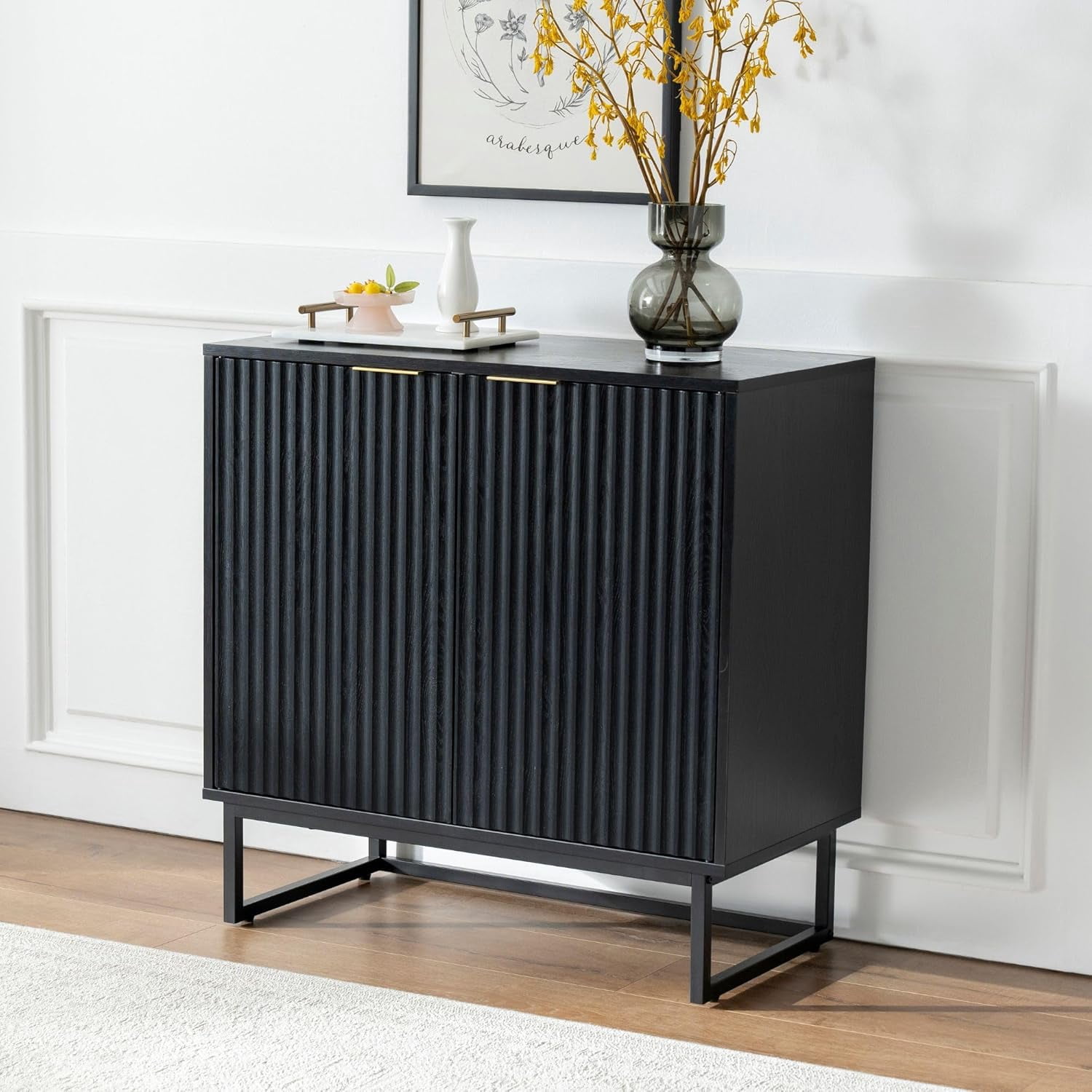 Fluted Storage Cabinet Sideboard Buffet Cabinet, Modern Accent Cabinet ...