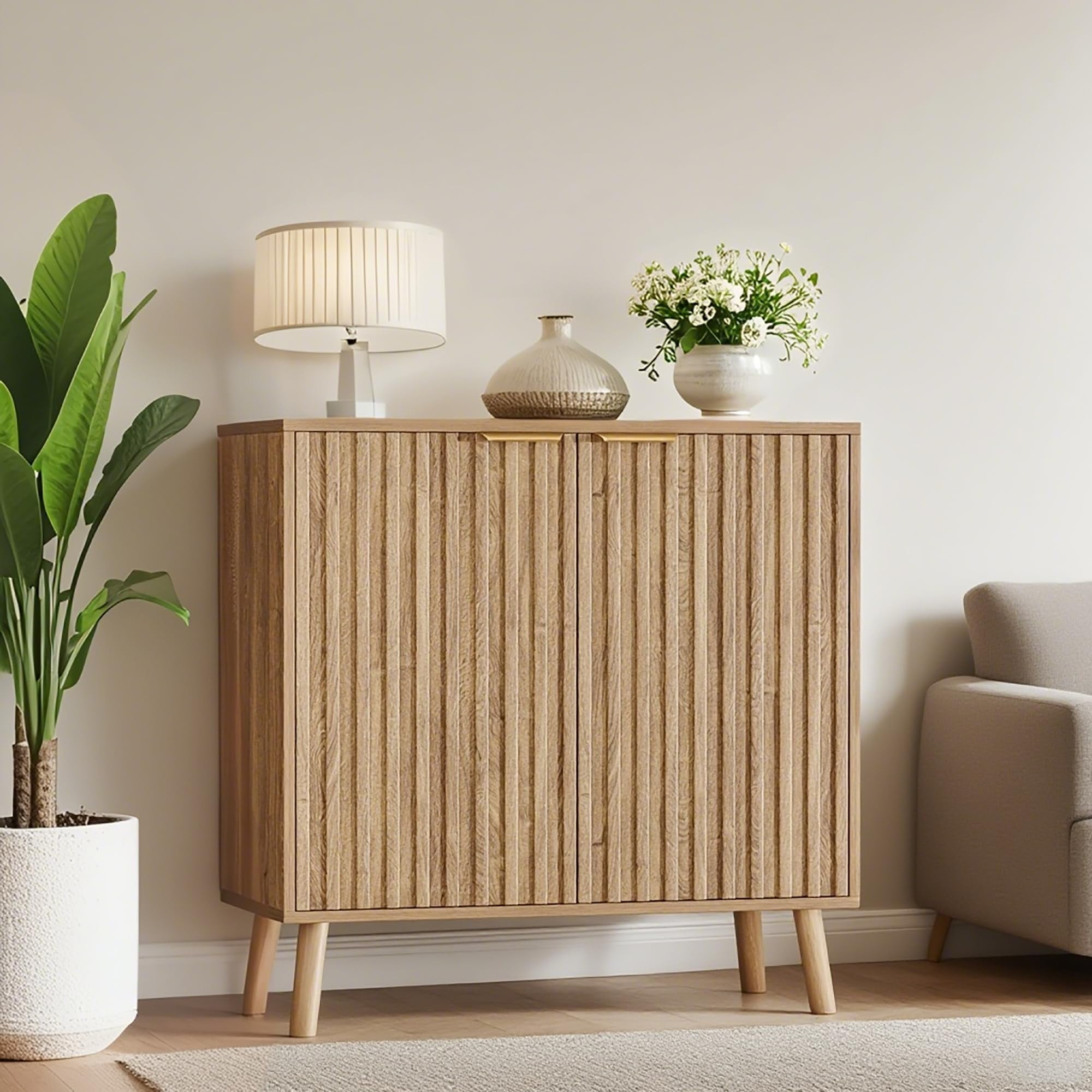 Fluted Storage Cabinet, Sideboard Buffet Cabinet with Storage, Buffet ...