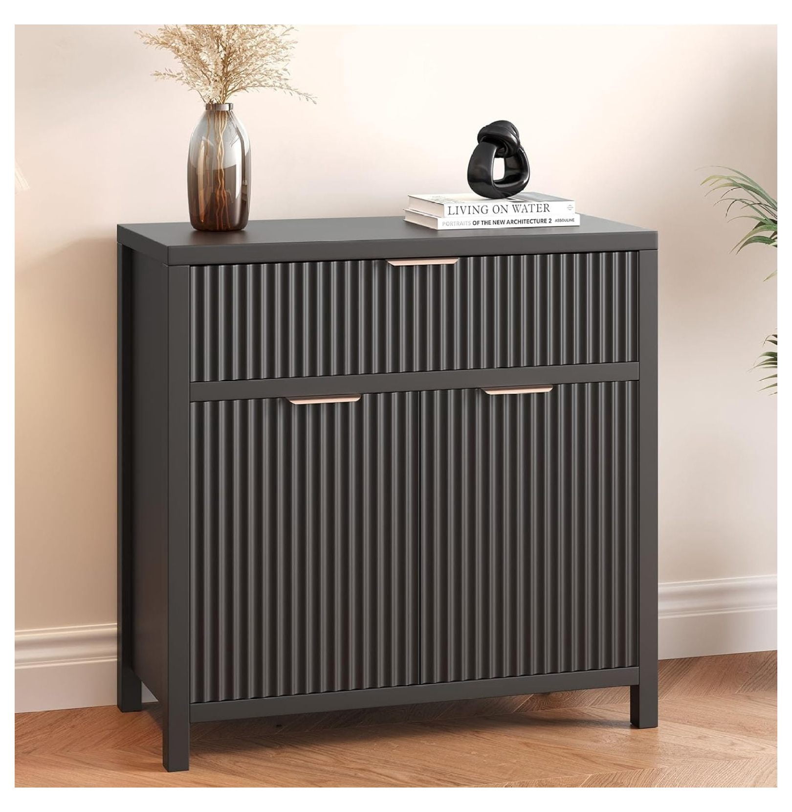 Fluted Storage Cabinet, Sideboard Buffet with Storage, 2 Door 1 Drawer ...