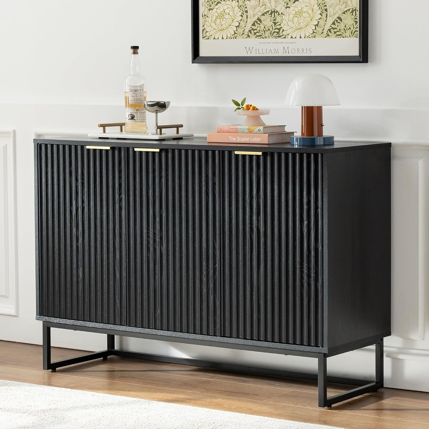 Fluted Storage Cabinet with 3 Doors Accent Sideboard Buffet Cabinet ...