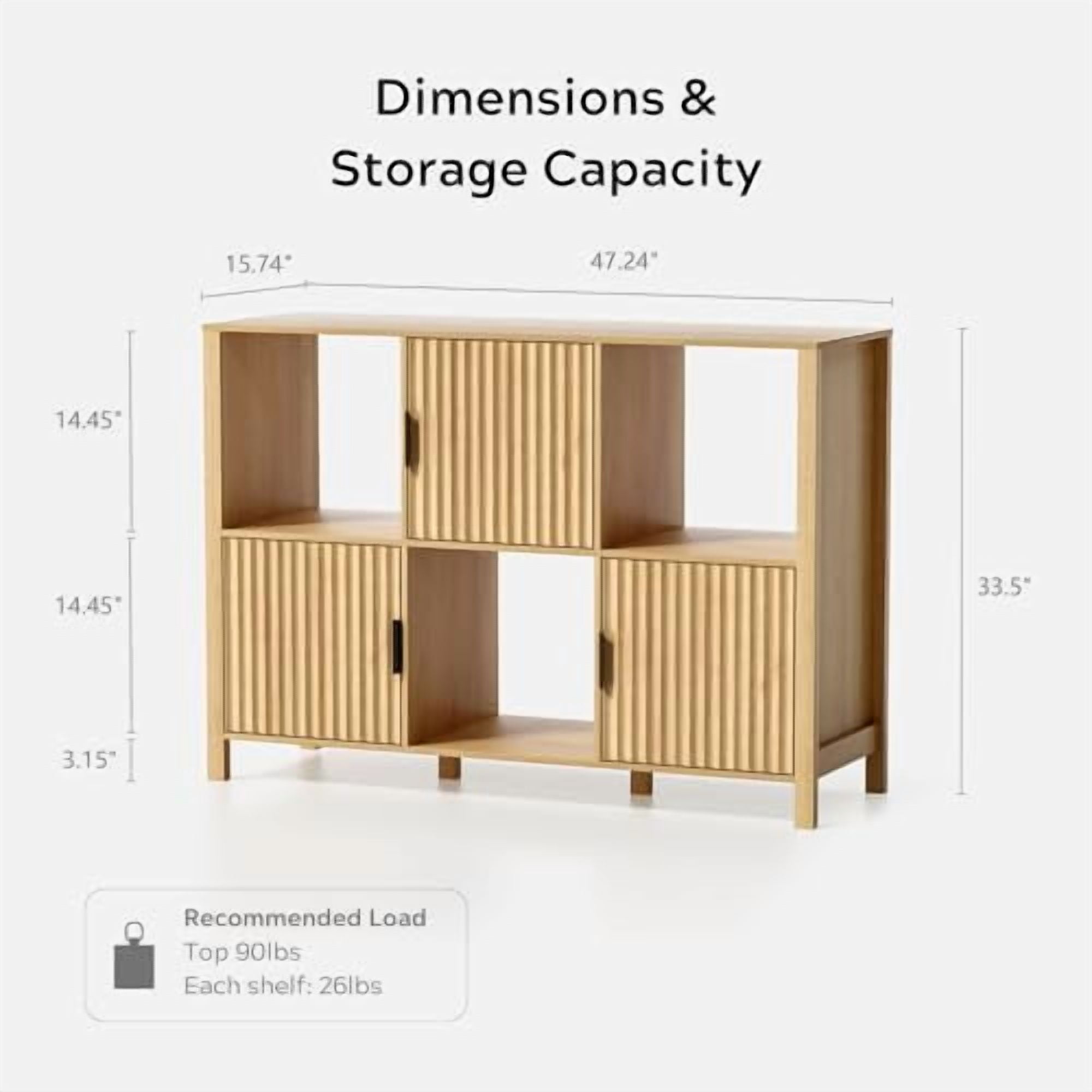Fluted Storage Organizer Bookshelf, Modern Cube Bookcase with 3 Open ...