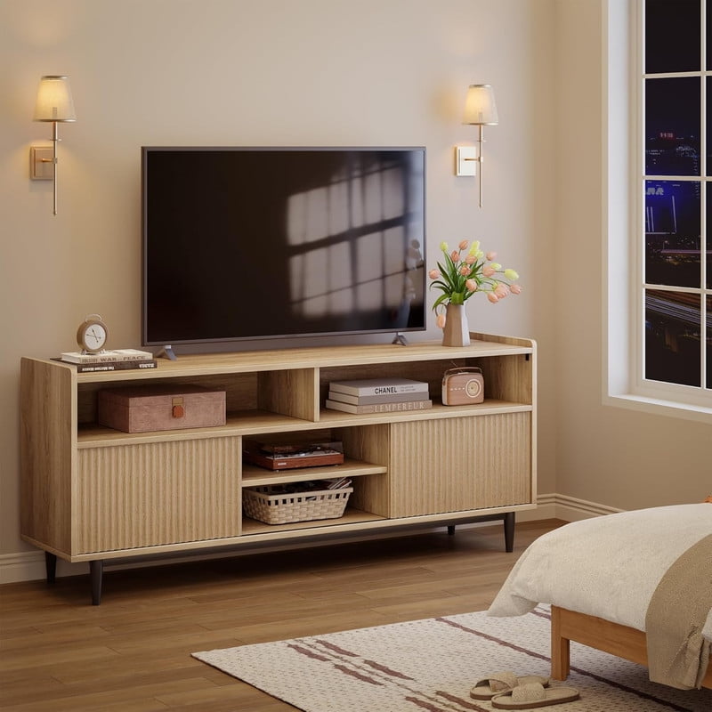 Fluted TV Stand for 70 Inch, Modren Entertainment Center with Storage ...