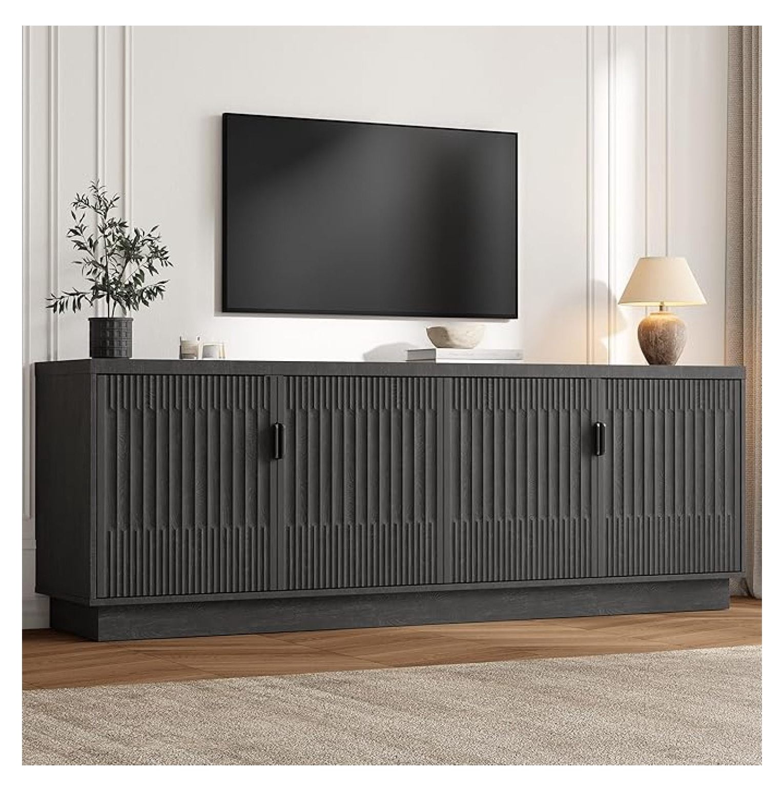 Fluted TV Stand for up to 75" TVs, 68" Entertainment Center with 4 ...