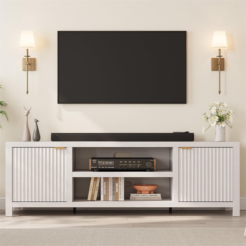 Fluted TV Stand for 80 Inch, Modern Entertainment Center with Storage ...