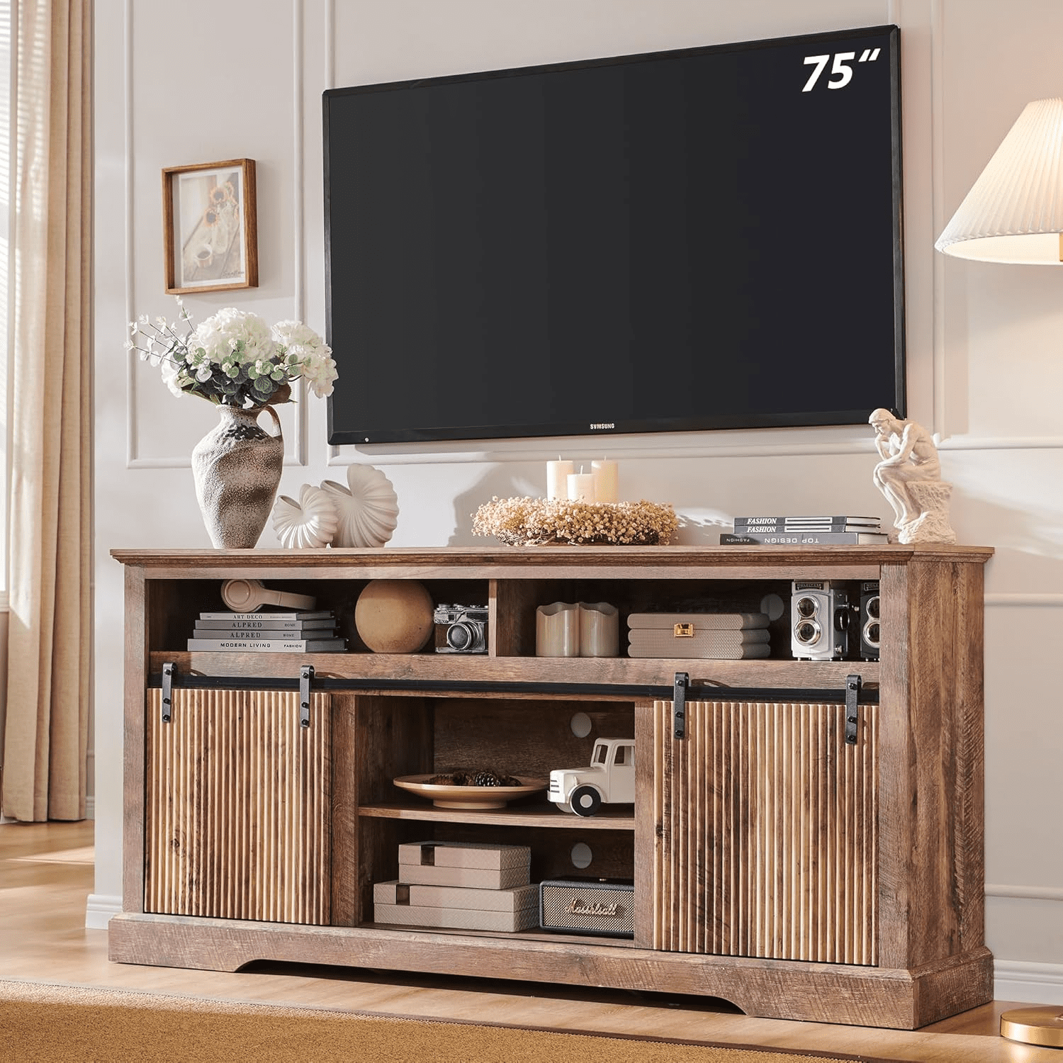 Fluted TV Stand for 80 Inch TVs 32" Modern Entertainment Center with ...