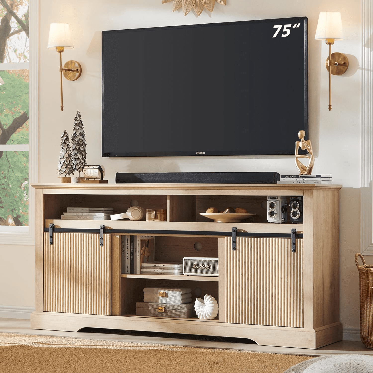 Fluted TV Stand for 80 Inch TVs 32" Modern Entertainment Center with ...