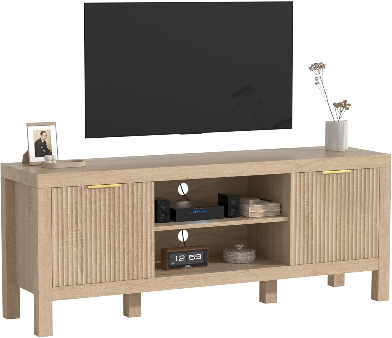 Fluted TV Stand, Entertainment Center for 55/60/65 inch TVs, Mid Century Modern TV Media Console ...