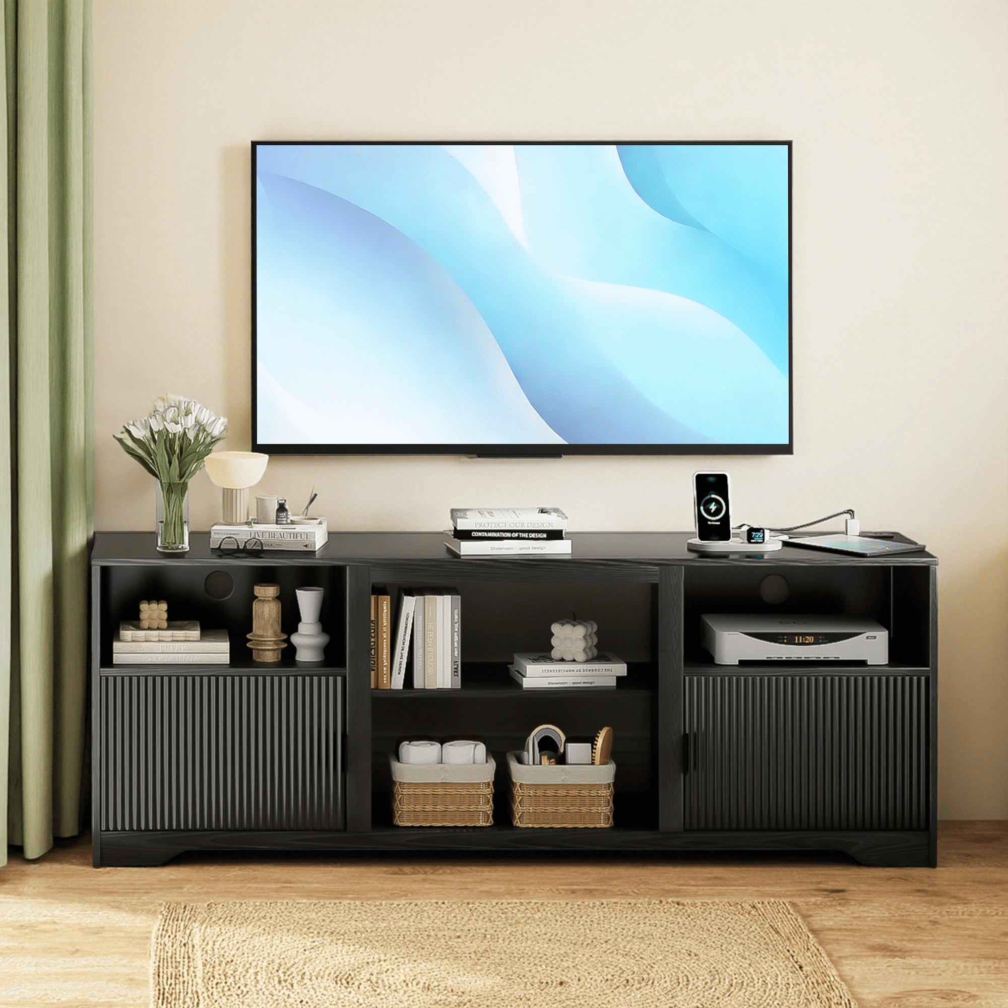 Fluted TV Stand for TVs up to 70", Mid Century Modern Television Stands ...